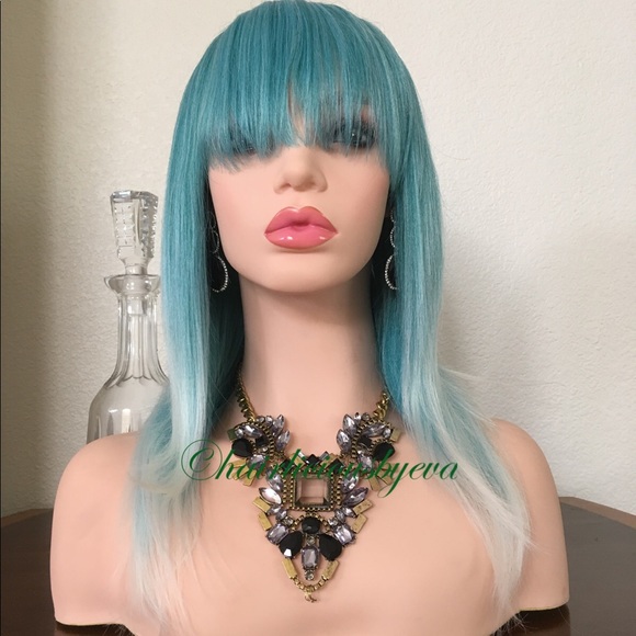 Other | Turquoise Wig Bob Wig With Bangs 16 Inch Long | Poshmark